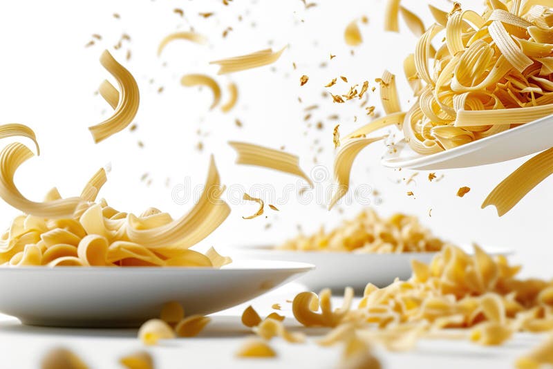 Different Types of Pasta Flying and Floating in the Air Chaotically and ...