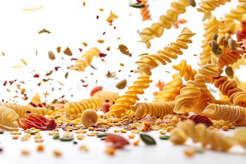 Different Types of Pasta Flying and Floating in the Air Chaotically and ...
