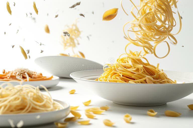 Different Types of Pasta Flying and Floating in the Air Chaotically and ...