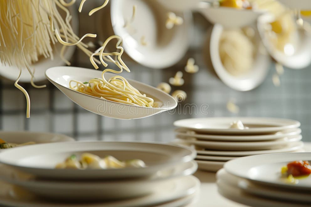 Different Types of Pasta Flying and Floating in the Air Chaotically and ...