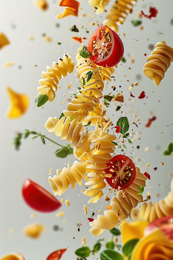 Different Types of Pasta Flying and Floating in the Air Chaotically and ...