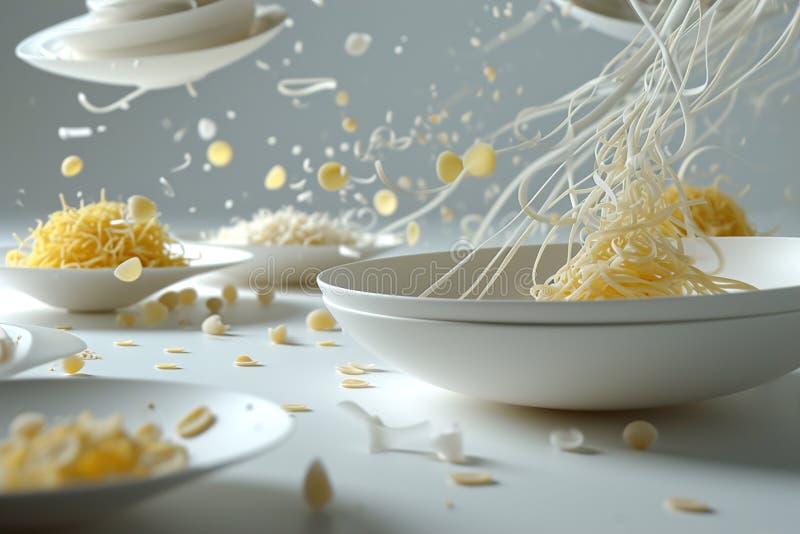 Different Types of Pasta Flying and Floating in the Air Chaotically and ...