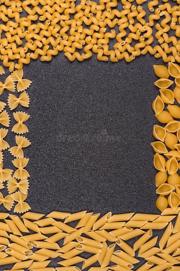 Different Types of Pasta on Grey Background. Top View Stock Image ...