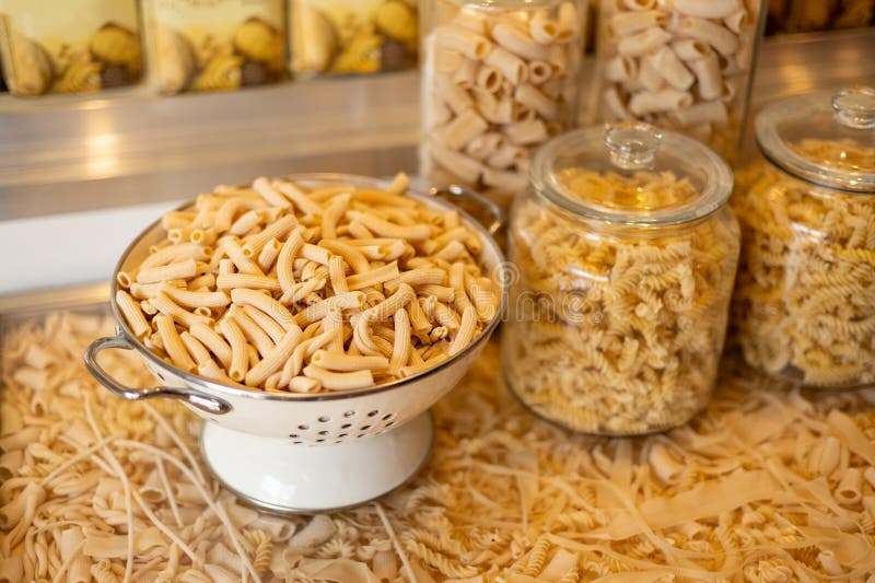Different Types of Pasta. Many Sorts of Raw Pasta in a Cafe, Food ...