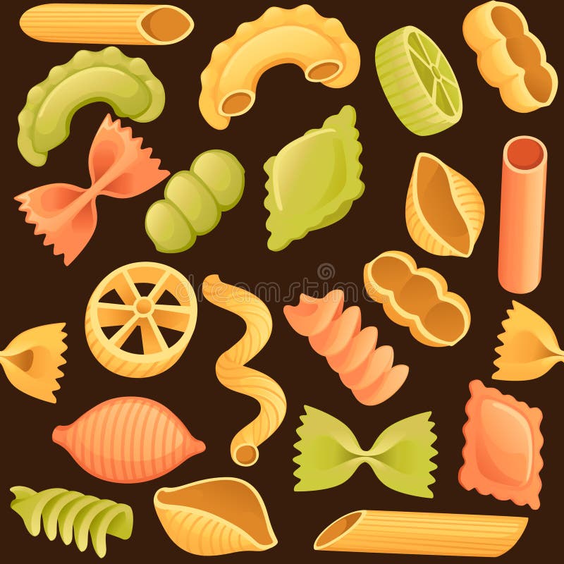 Different Types of Pasta Seamless Pattern Vector Illustration on Dark ...