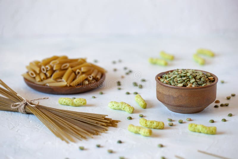 Different Types of Pasta and Snacks Made of Pea Flour, No Gluten Food ...