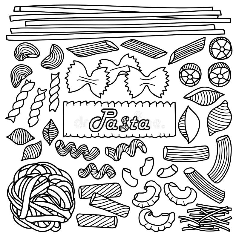 Different types of pasta stock vector. Illustration of pasta - 63763865
