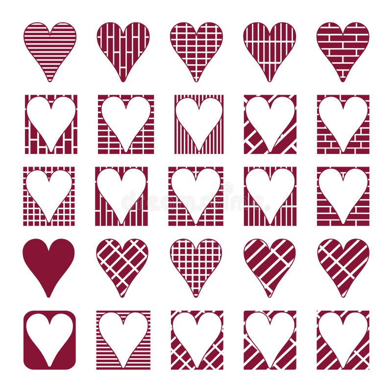 Different Types of Patterns in Love Shaped Vector Illustrations. Stock ...