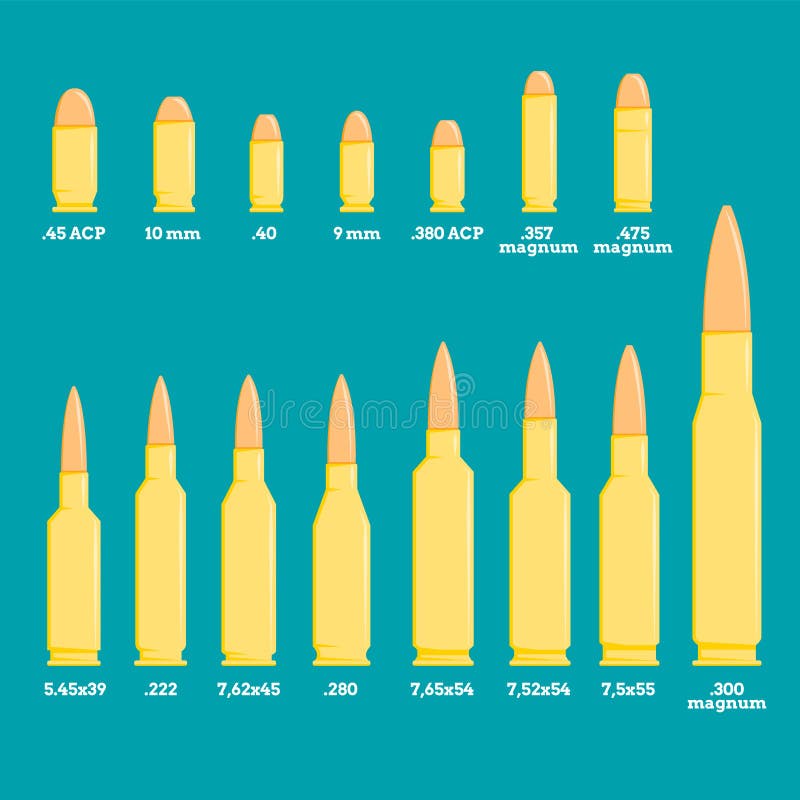 Different Types of Pistol and Rifle Bullets with Description on Blue ...