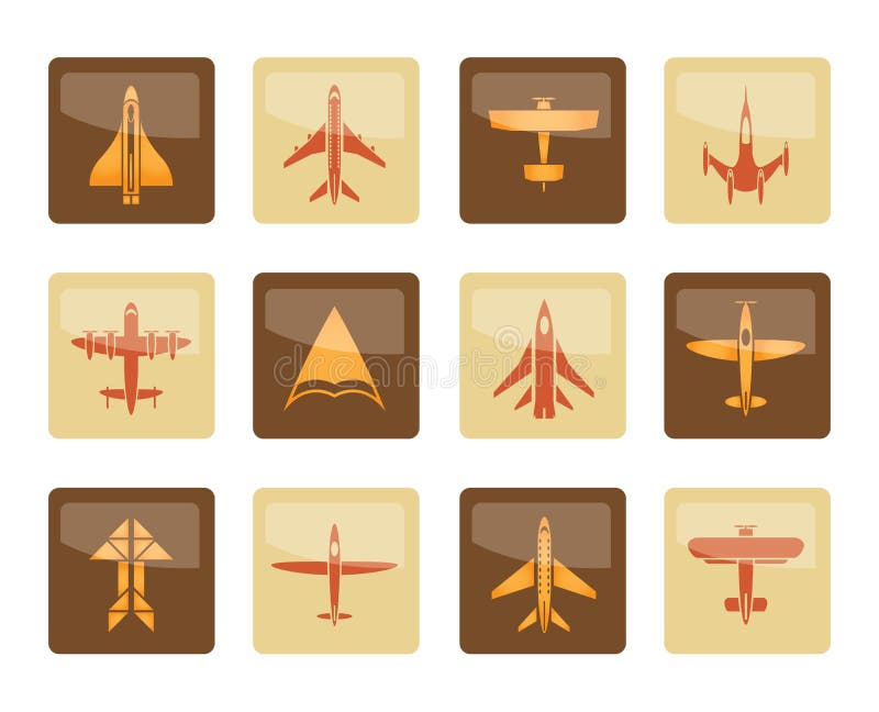 Different Types of Plane Icons Over Brown Background Stock Vector ...