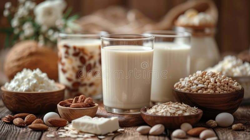 Different Types of Plant-based Milk on Table, Dairy-free Milk Concept ...