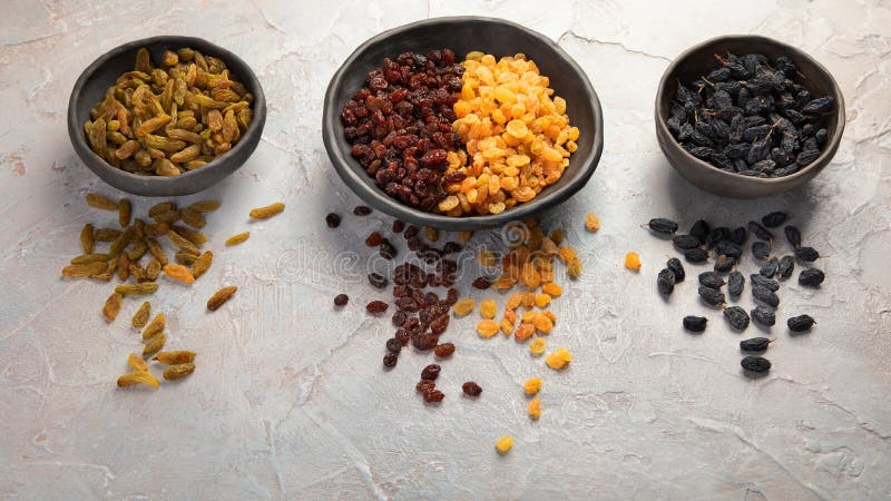 Different Types of Raisins on Light Backgroound Stock Image - Image of ...