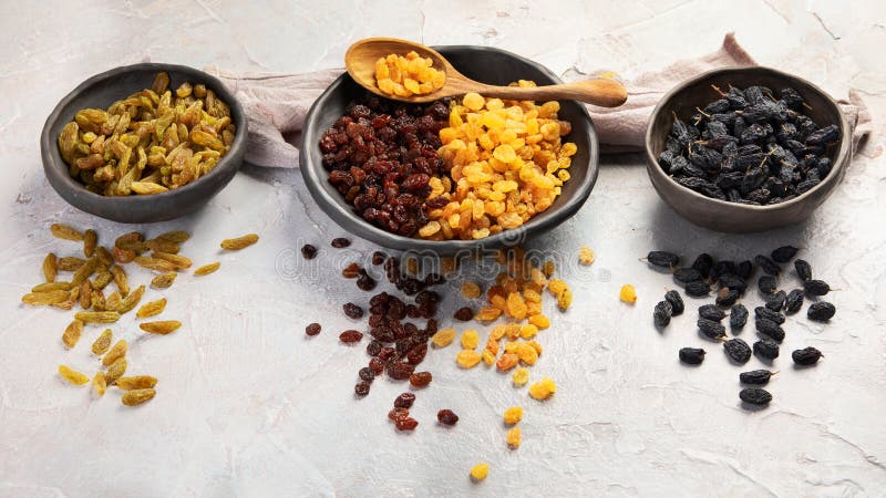 Different Types of Raisins on Light Backgroound Stock Photo - Image of ...