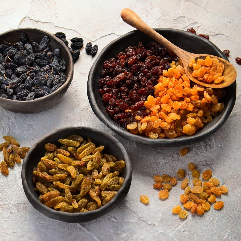 Different Types of Raisins on Light Backgroound Stock Image - Image of ...