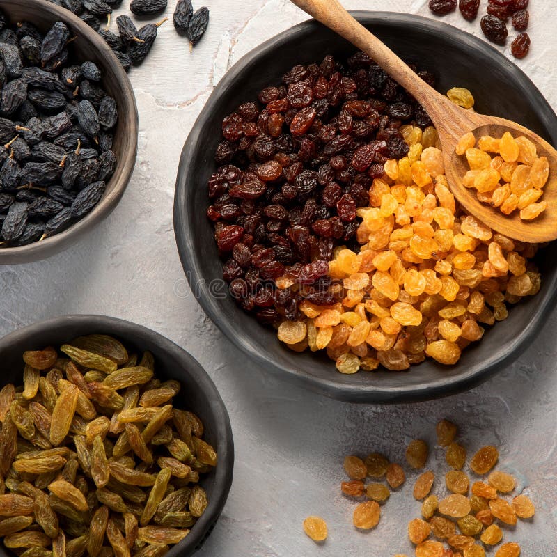 Different Types of Raisins on Light Backgroound Stock Photo - Image of ...