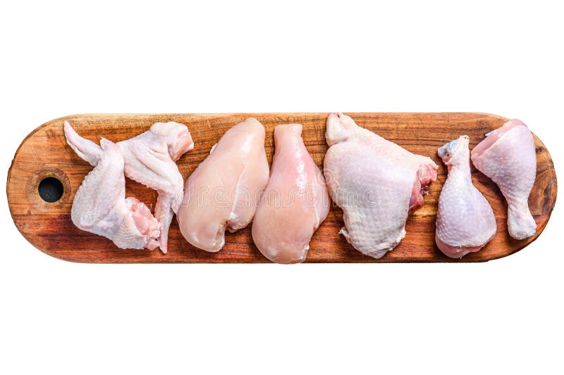 Different Types of Raw Chicken Meat, Poultry. Isolated on White ...