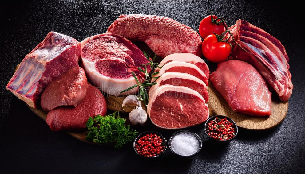 Different Types of Raw Meat on Background Stock Illustration ...