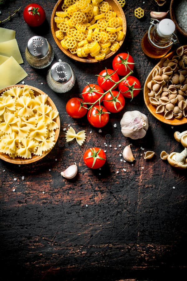 Different Types of Raw Paste in Bowls with Garlic, Tomatoes and Spices ...