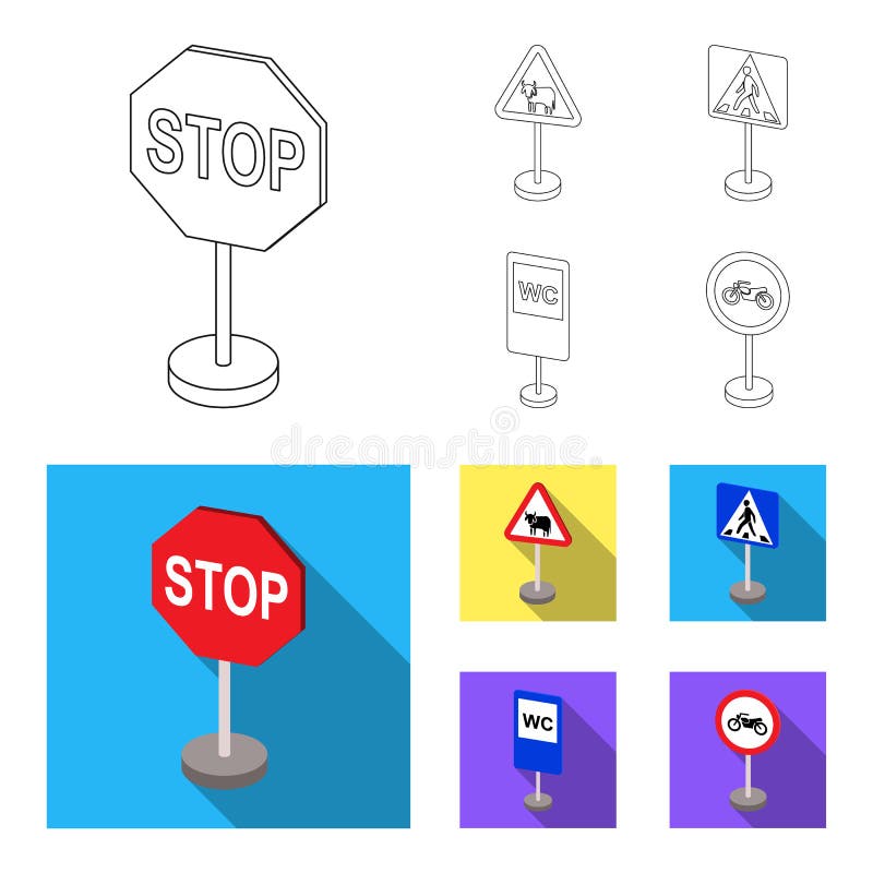 Different Types of Road Signs Outline,flat Icons in Set Collection for ...