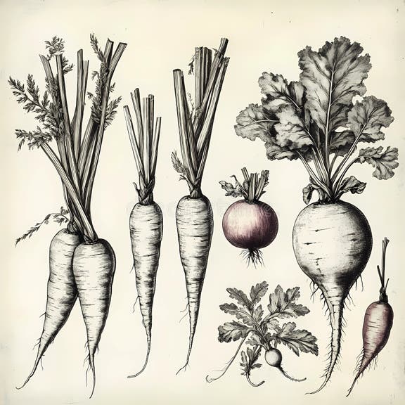 Variety of Root Vegetables Laid Out on a Plain Background Showcasing ...