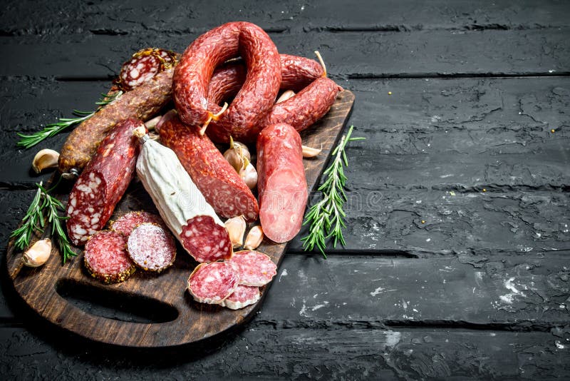 Different Types of Salami with Spices and Herbs Stock Image - Image of ...