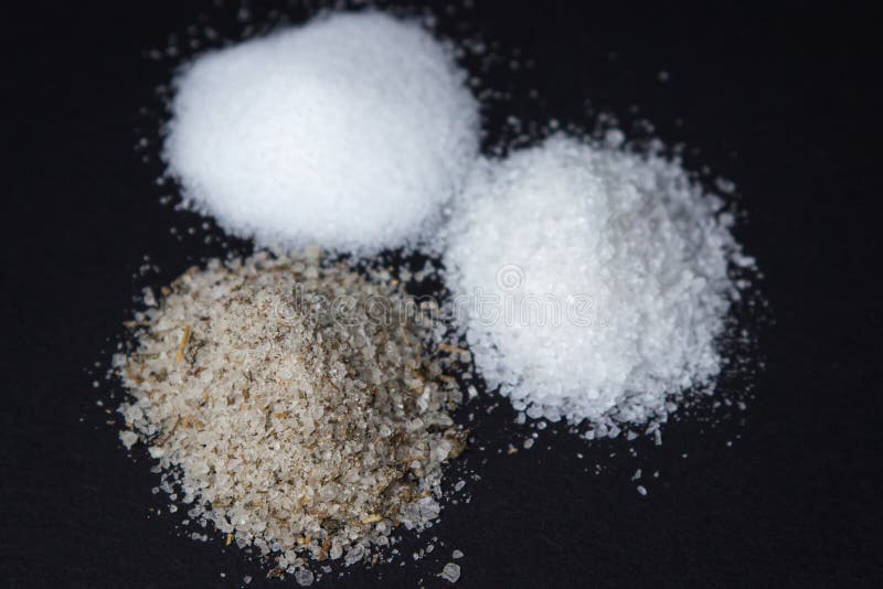 Different Types of Salt on a Black Background. Stock Image - Image of ...
