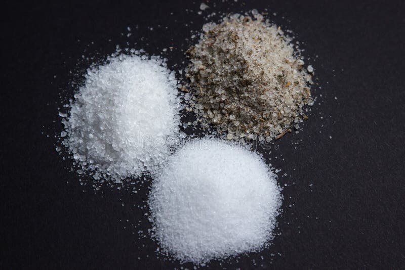 Different Types of Salt on a Black Background. Stock Image - Image of ...