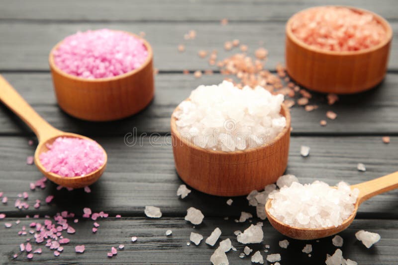 Different Types of Salt on Black Background Stock Image - Image of ...
