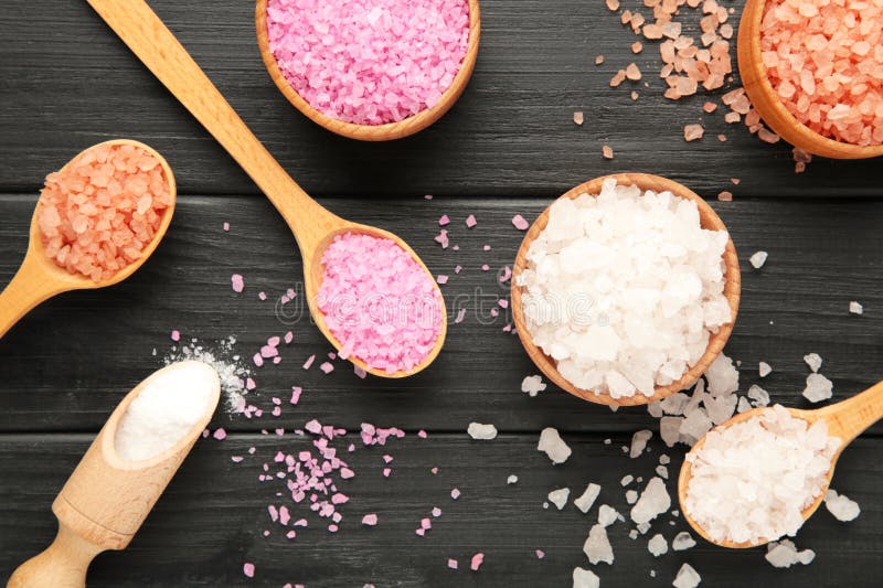 Different Types of Salt on Black Background Stock Image - Image of food ...