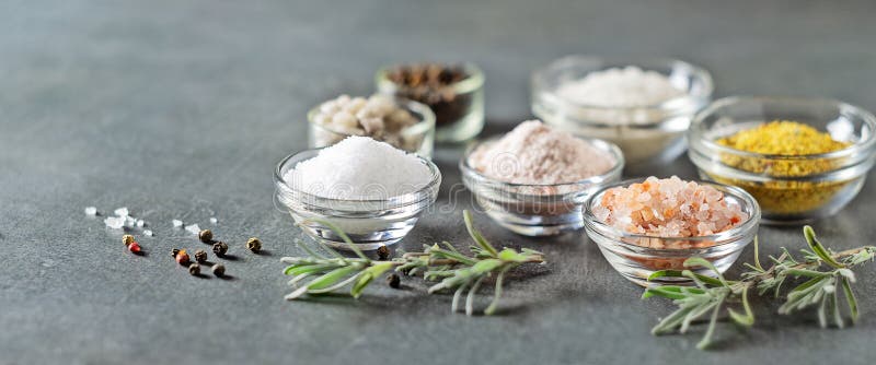 Different Types of Salt and Culinary Spices Stock Photo - Image of pink ...
