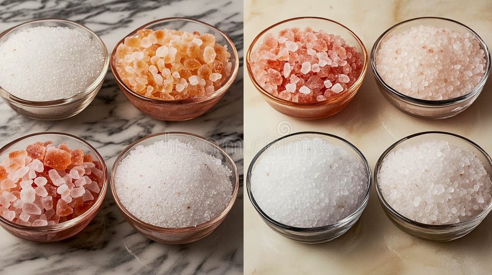 Different Types of Salt Displayed in Bowls on a Marble Surface for ...