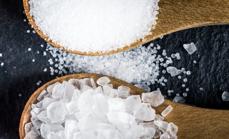 Different Types of Salt. Top View on Two Wooden Spoons Stock Image ...
