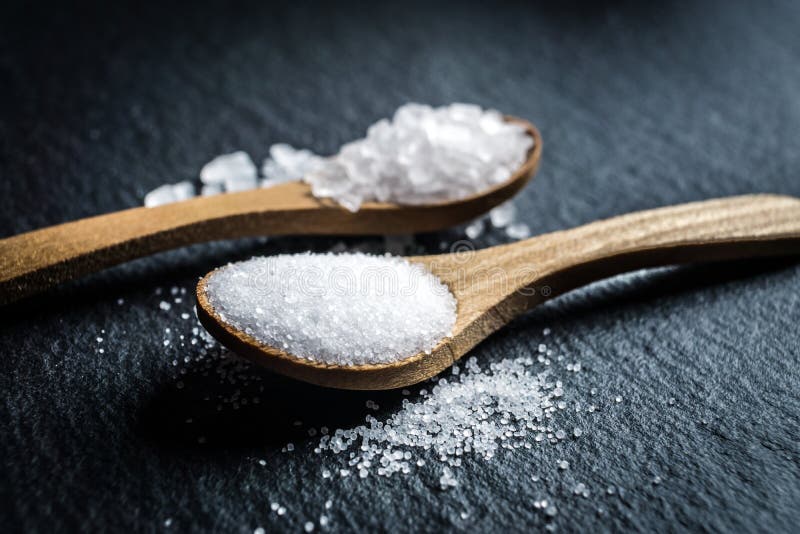 Different Types of Salt. Top View on Two Wooden Spoons Stock Image ...