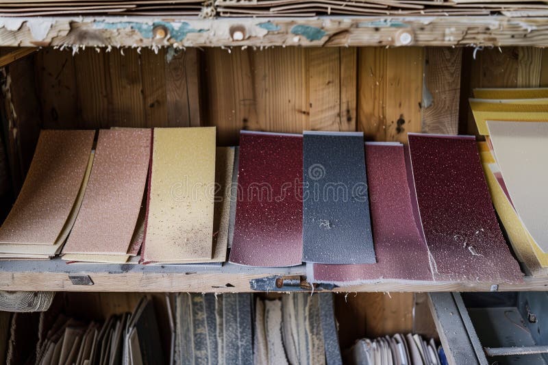 Different Types of Sandpaper on a Workshop Shelf Stock Image - Image of ...