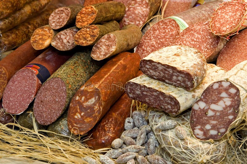 Different Types of Sausages As Background Stock Image - Image of sliced ...