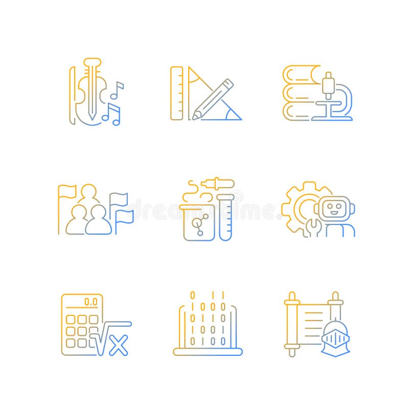 Different Types of School Subjects Gradient Linear Vector Icons Set ...