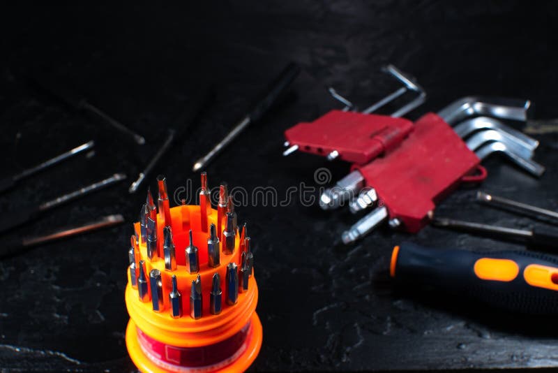 Different Types of Screwdrivers and Hex Keys. Working Instruments for ...