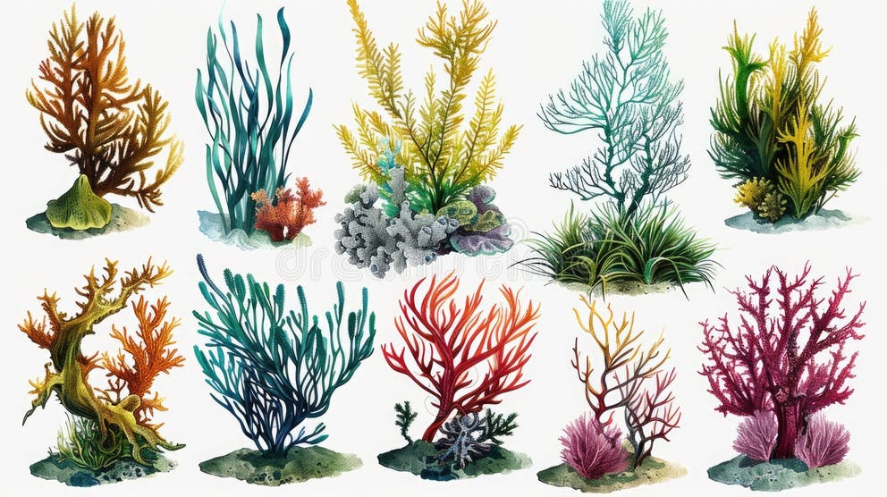 Different Types of Seaweed on a Clean White Backdrop. Suitable for ...