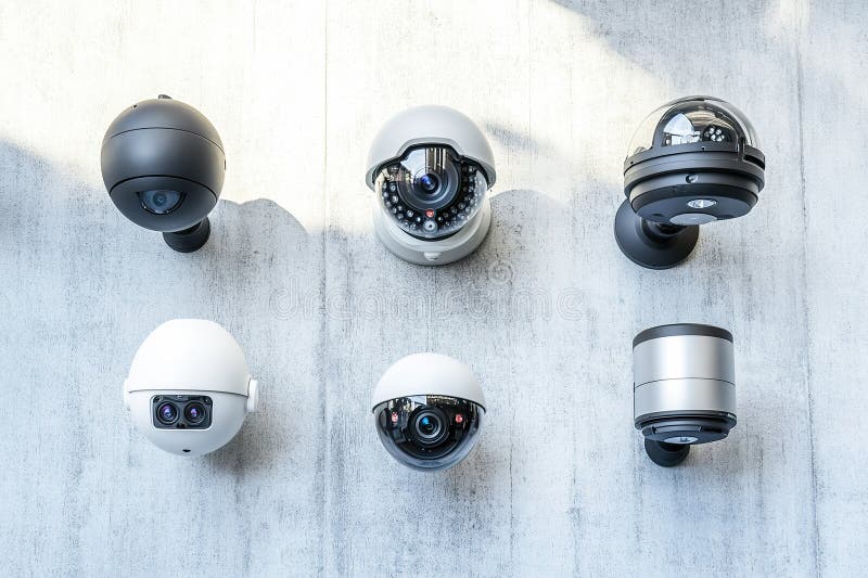Different Types of Security Cameras are Displayed on Concrete Wall ...