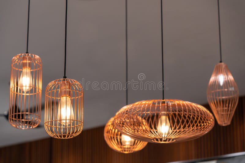 Different Types of Shape Pendants Light Hanging on the Ceiling Stock ...