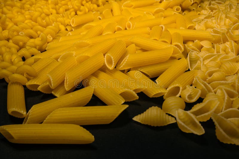 Different Types and Shapes of Dry Italian Pasta. Pasta Background ...
