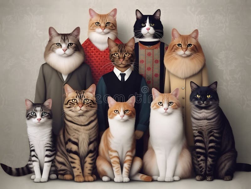 Different Types and Sizes of Cats Group. AI Generated Stock ...