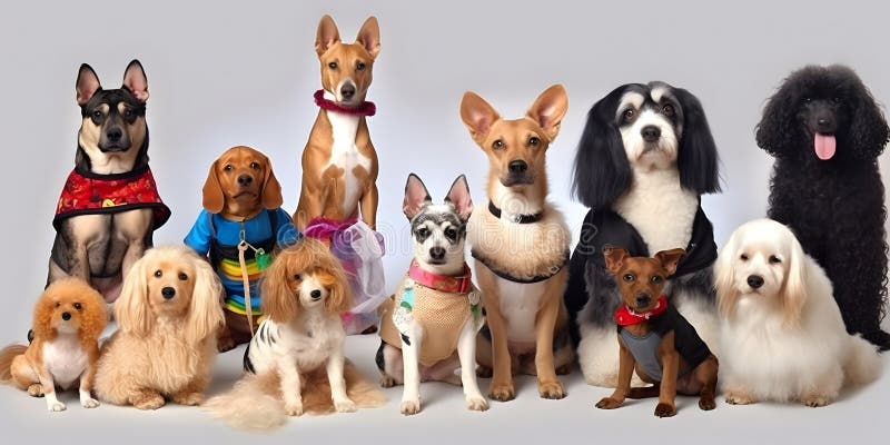 Different Types and Sizes of Dogs Group with Clothing. AI Generated ...