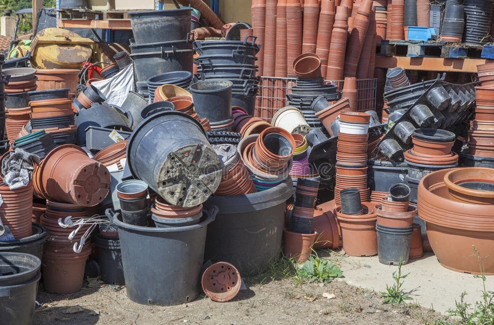 Different Types and Sizes of Plastic Substrate Constainers Pilled Stock ...