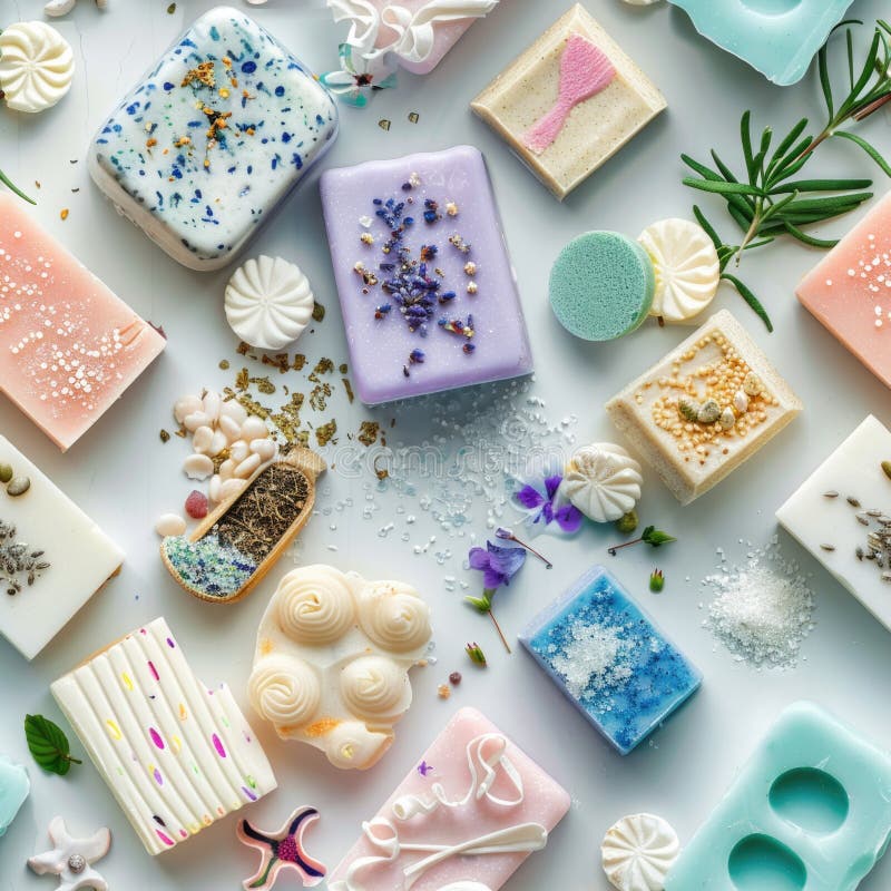 Different Types of Soaps on a White Table, Suitable for Hygiene or Spa ...