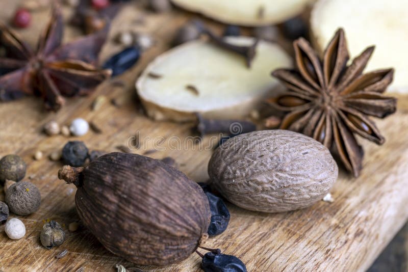 Different Types of Spices Scattered on the Table during Cooking Stock ...