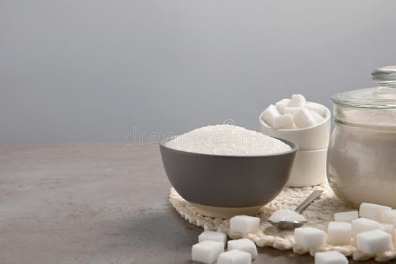 Different Types of Sugar on Grey Table, Space for Text Stock Image ...