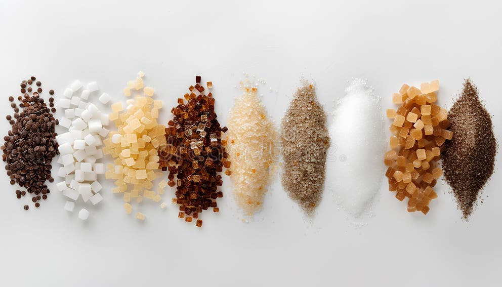 Different Types of Sugar with Sugar Substitute on a White Background ...