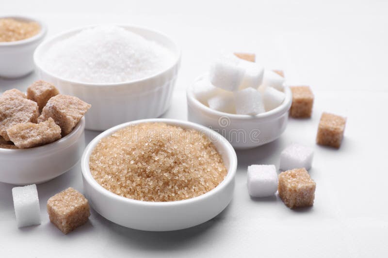 Different Types of Sugar on White Table, Closeup Stock Image - Image of ...