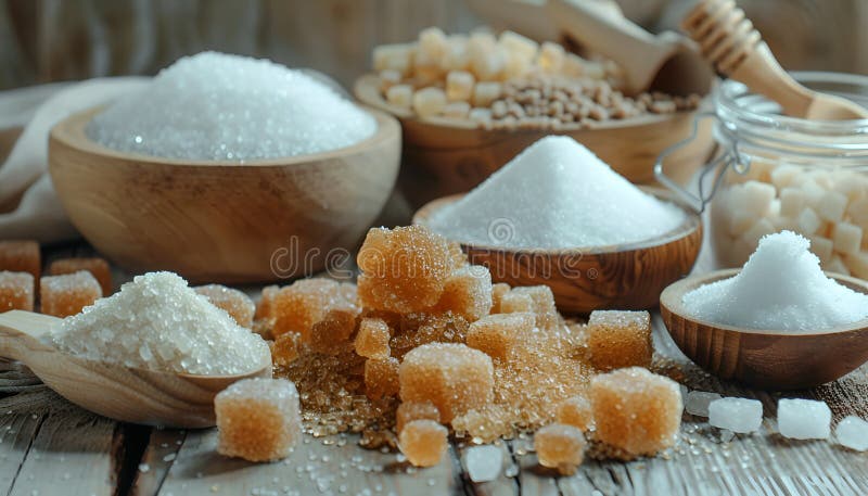 Different Types of Sugar on Wooden Table Stock Photo - Image of bakery ...